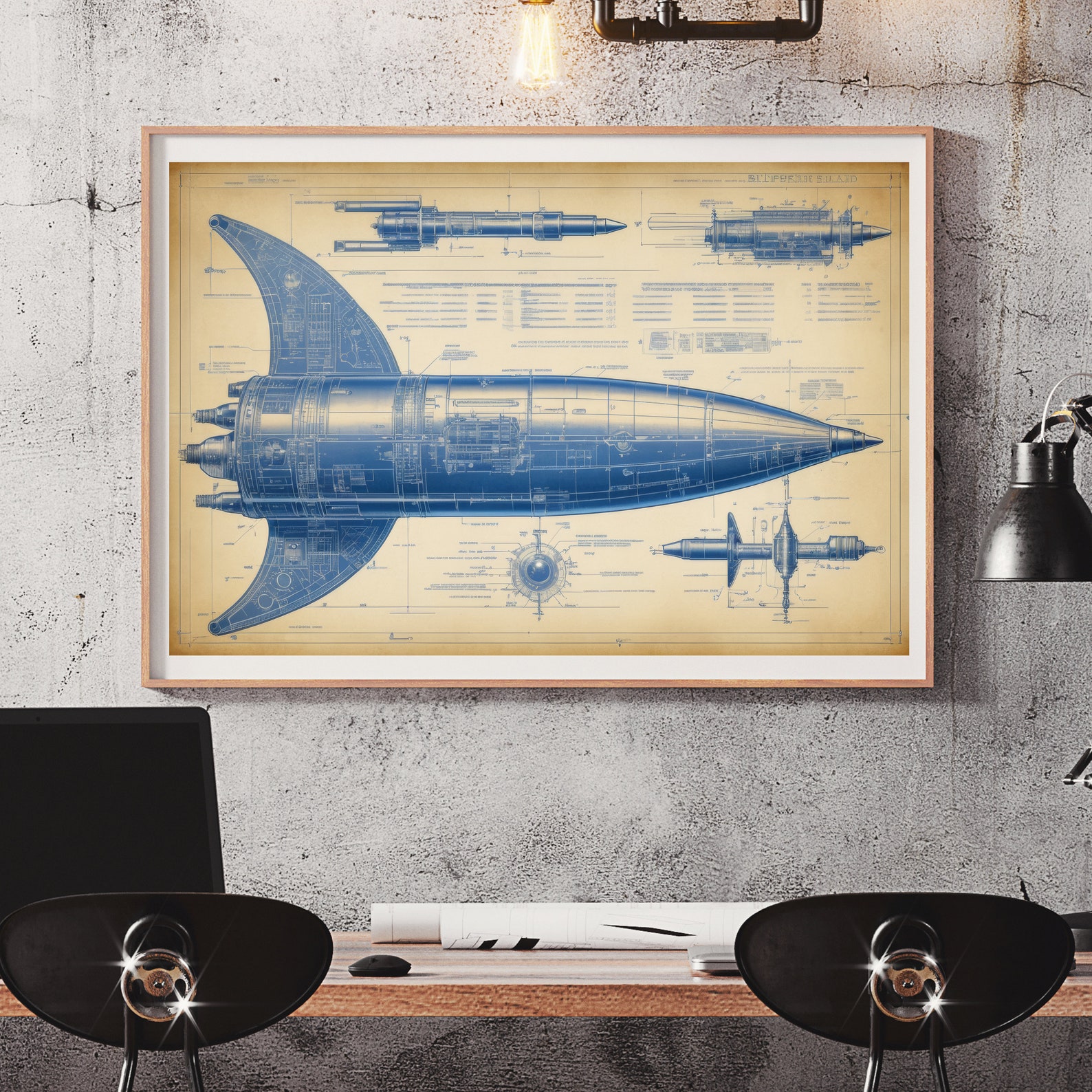 Rocketship Blueprint 1 | Downloadable JPEG Wall Art Print - Etsy