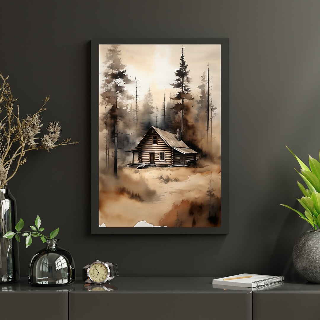 Watercolor Log Cabin Painting 4 Downloadable JPEG Wall Art Print - Etsy