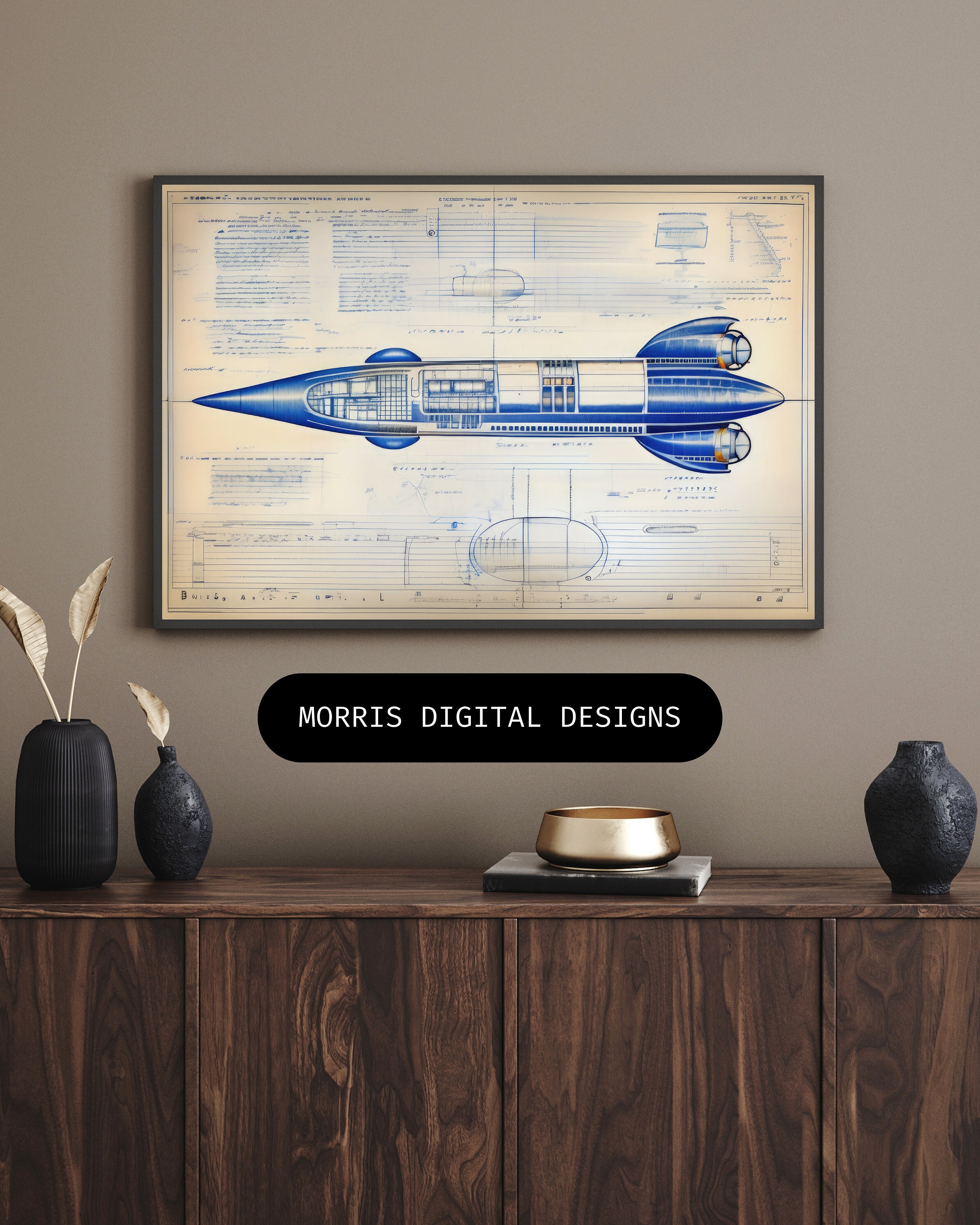 Rocketship Blueprint 3 Downloadable JPEG Wall Art Print - Etsy