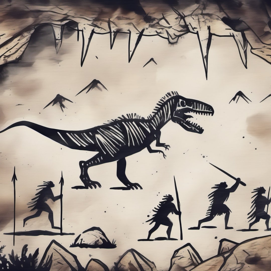 Dinosaur Cave Art 1 | Caveman Drawings | Downloadable JPEG Wall Art ...