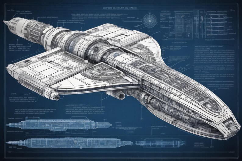 Starship Blueprint 3 | Downloadable JPEG Wall Art Print - Etsy