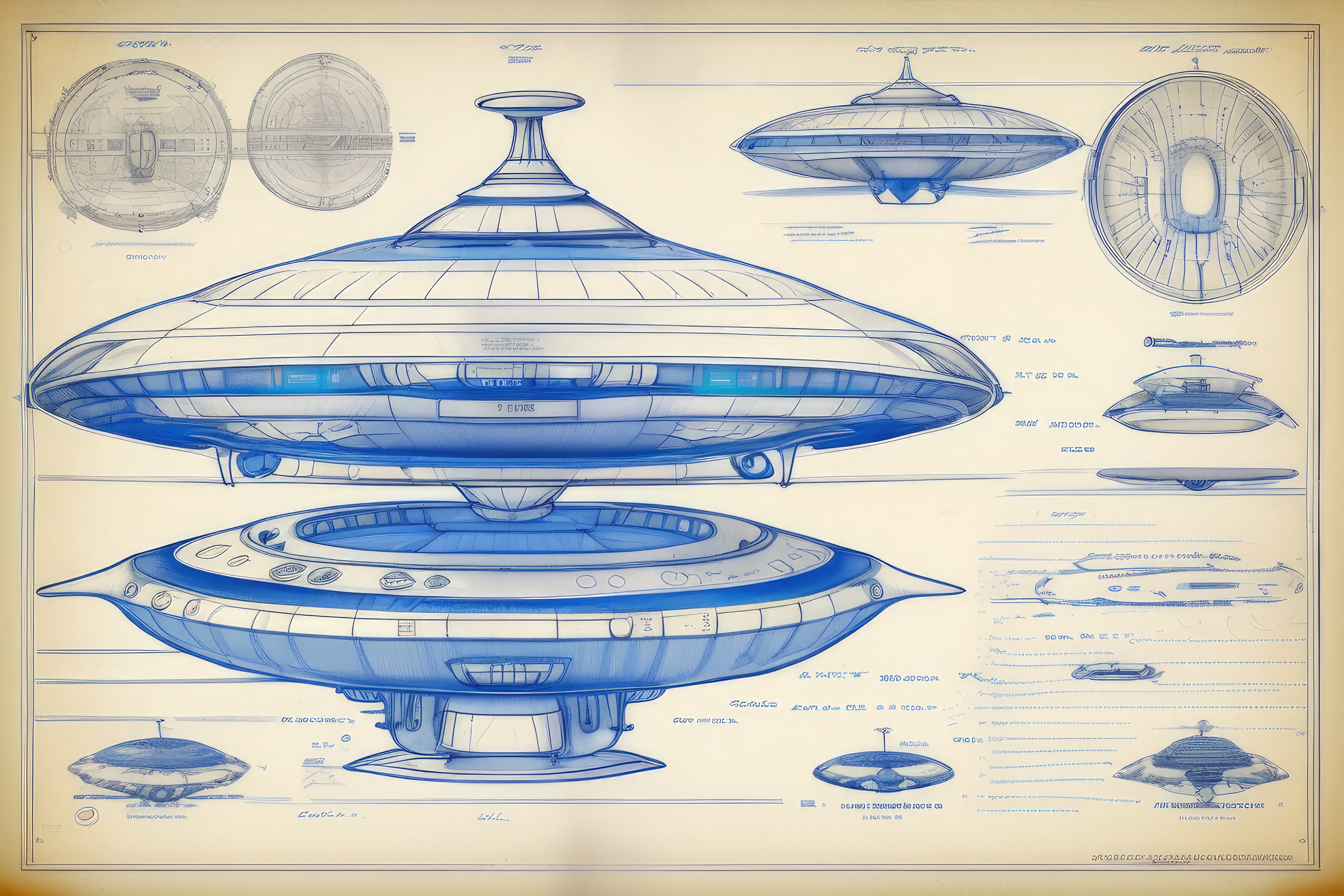 Flying Saucer Blueprint 5 Downloadable JPEG Wall Art Print - Etsy