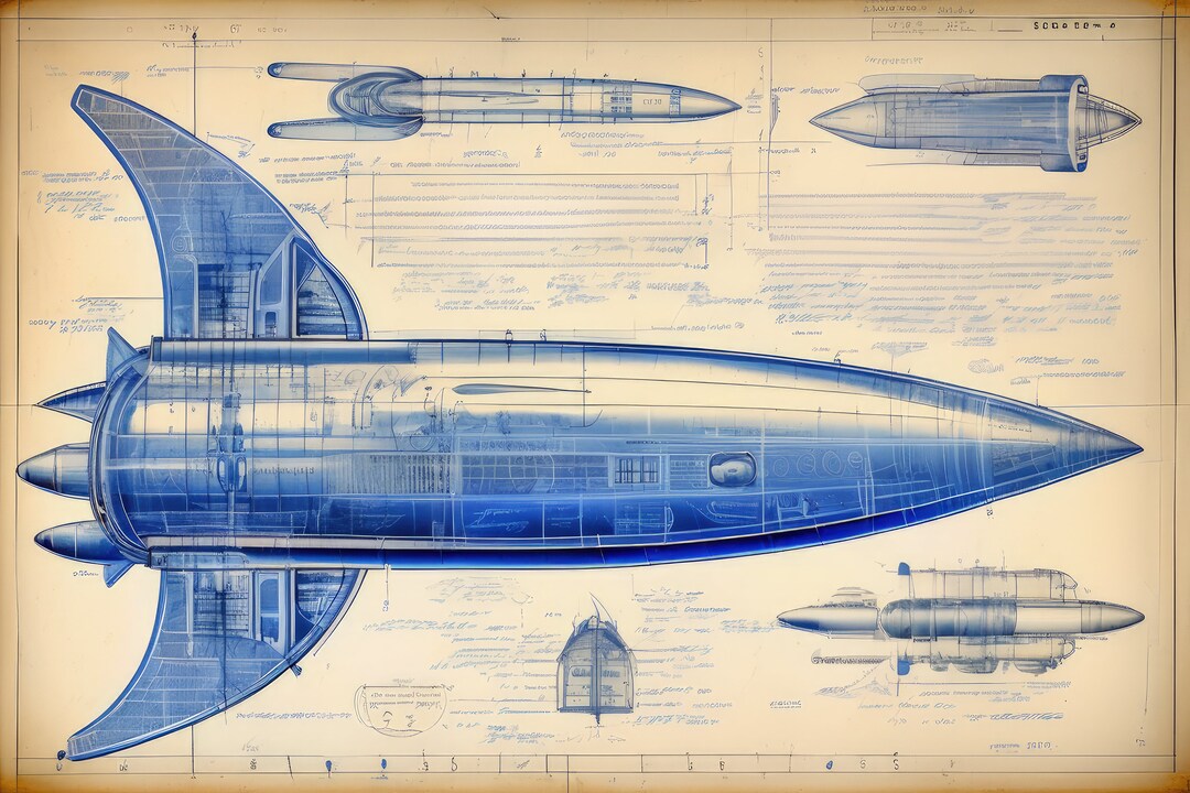 Rocketship Blueprint 1 Downloadable JPEG Wall Art Print - Etsy