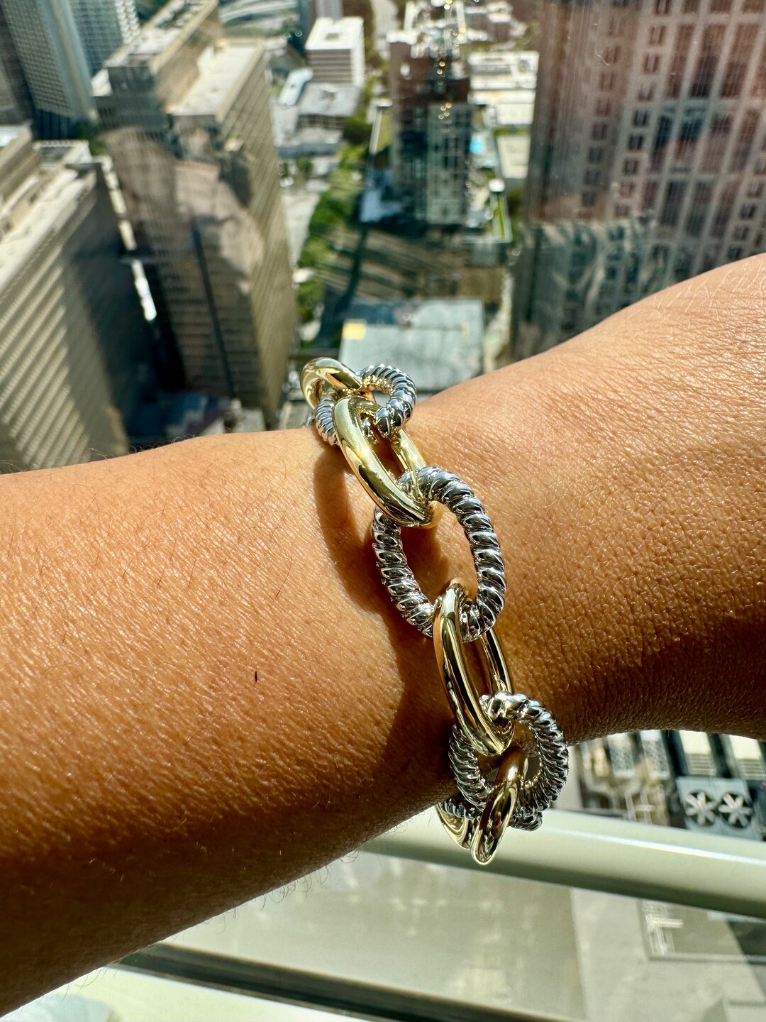 Medium Oval Twist Chain Link Chain Bracelet Oval Link Two Tone Bracelet ...