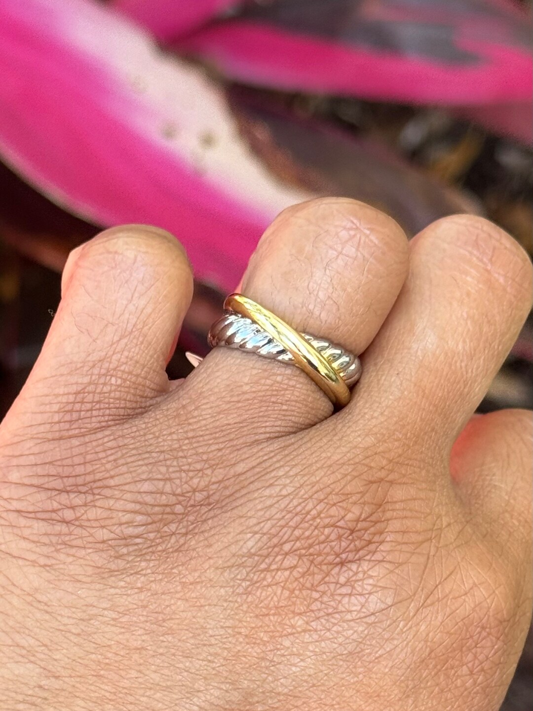 Silver and Gold Crossover Cable Band Ring Silver and Gold Band Ring ...