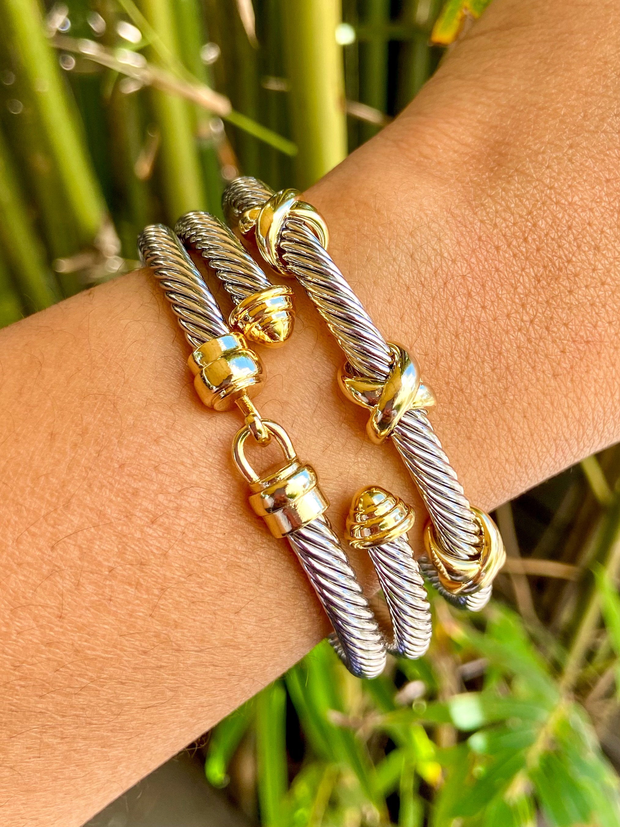 Silver and Gold Cable Bracelet Set Cable Bracelet Trio Gift for Her ...