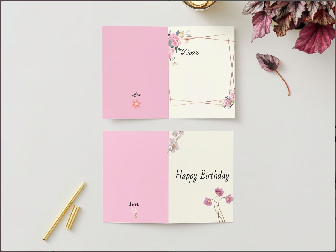 Digital Cute Pink Printable Birthday Card / Invitation Template Perfect ...