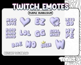 Pink Glossy Bubblegum EMOTES Pastel Pink Streamer Twitch Kick Discord ...
