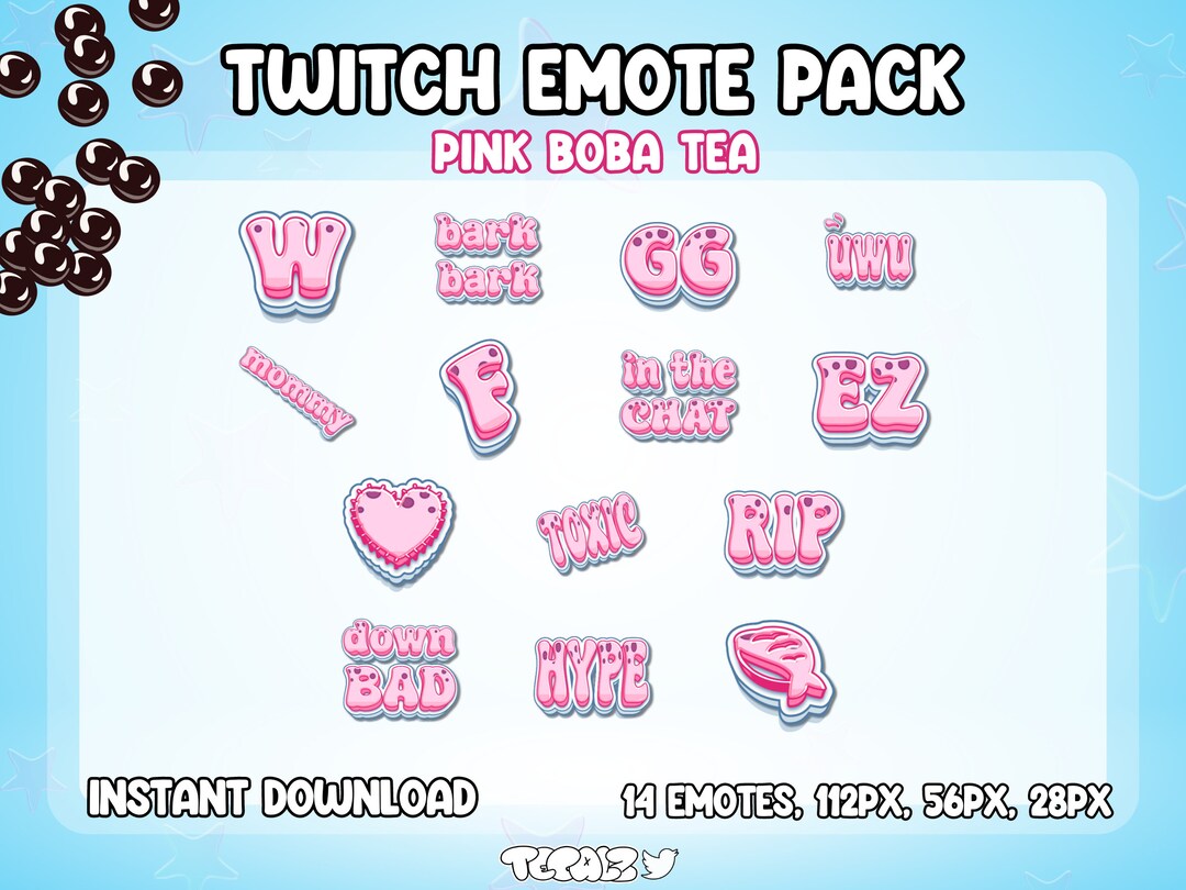 Pink Boba Tea EMOTES Kawaii Pink Streamer Twitch Kick Discord Stream ...