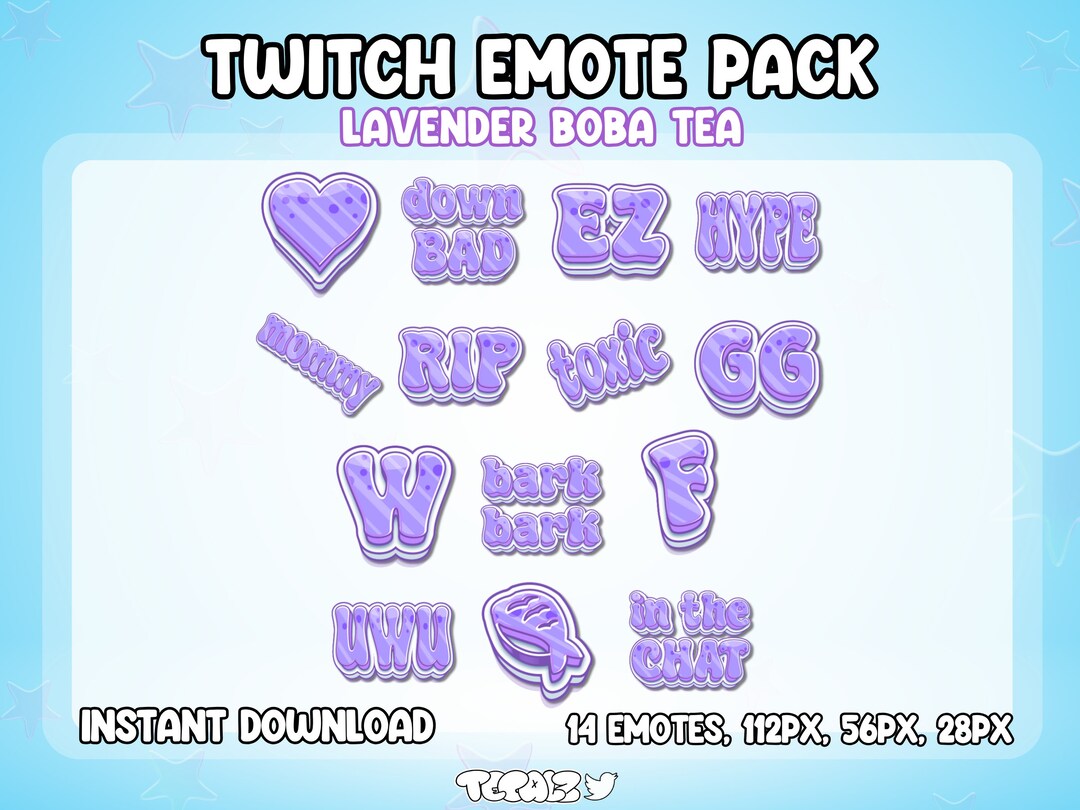 Lavender Boba Tea EMOTES Kawaii Purple Streamer Twitch Kick Discord ...