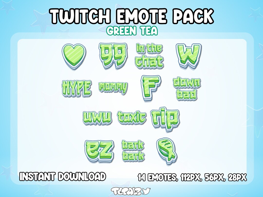 Green Tea EMOTES Kawaii Lime Streamer Twitch Kick Discord Stream Assets ...