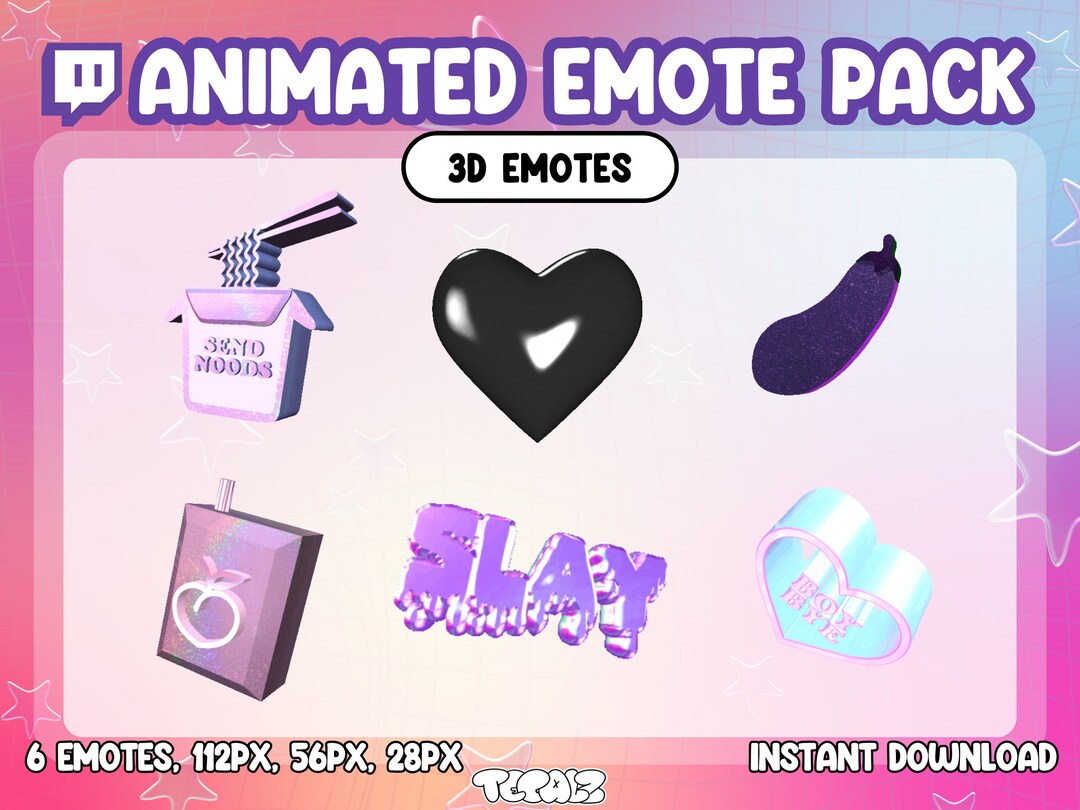 ANIMATED EMOTE PACK 6 Emotes | Purple Chrome Slay Heart Noodles ...
