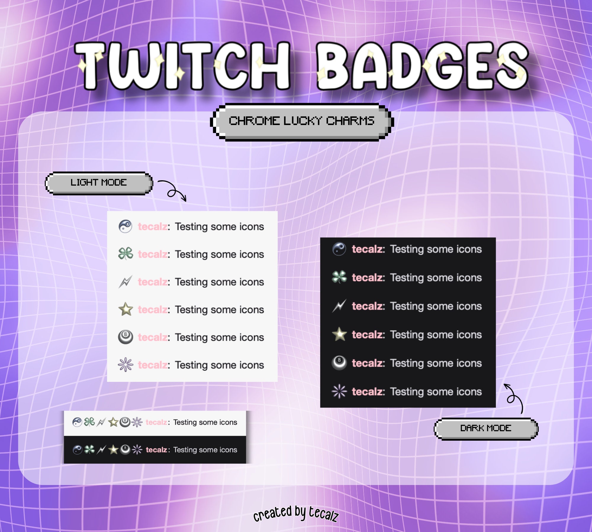 Chrome Y2K BADGES TWITCH Y2K Lucky Charm | Chrome | Moon Star Heart ...