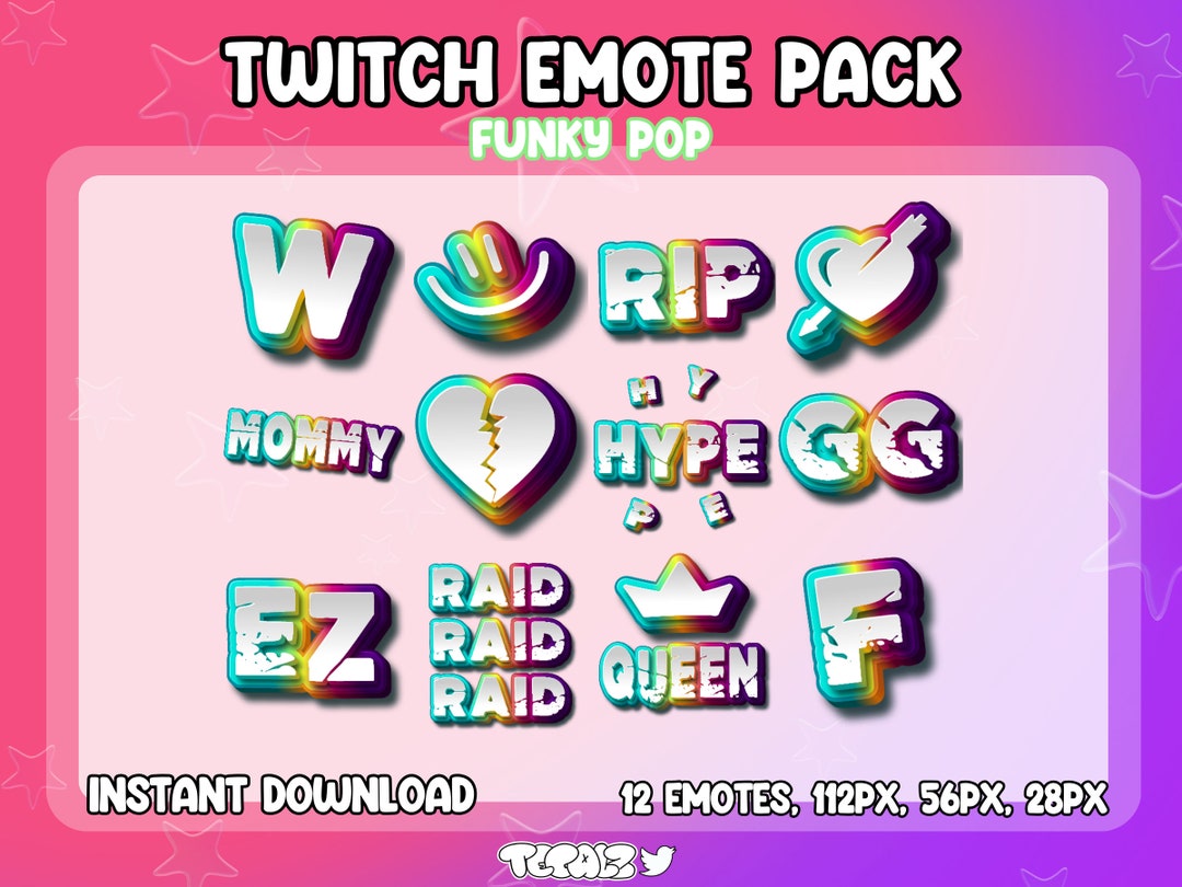 3D Pop TWITCH EMOTES Set 12 Emotes Cute Rainbow Bold Fun Meme Y2K Smile ...