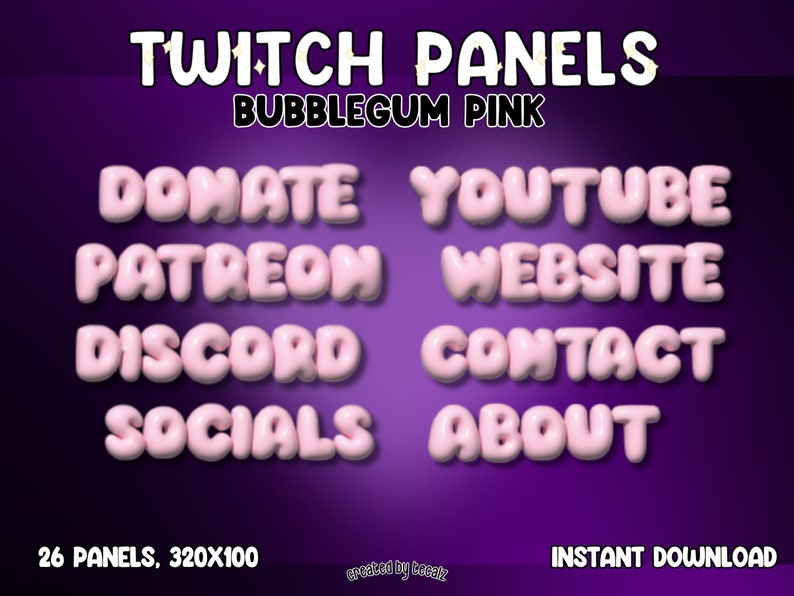 26 Bubblegum Pink TWITCH PANELS 26 Panels Cute Pastel Pink Streamer ...