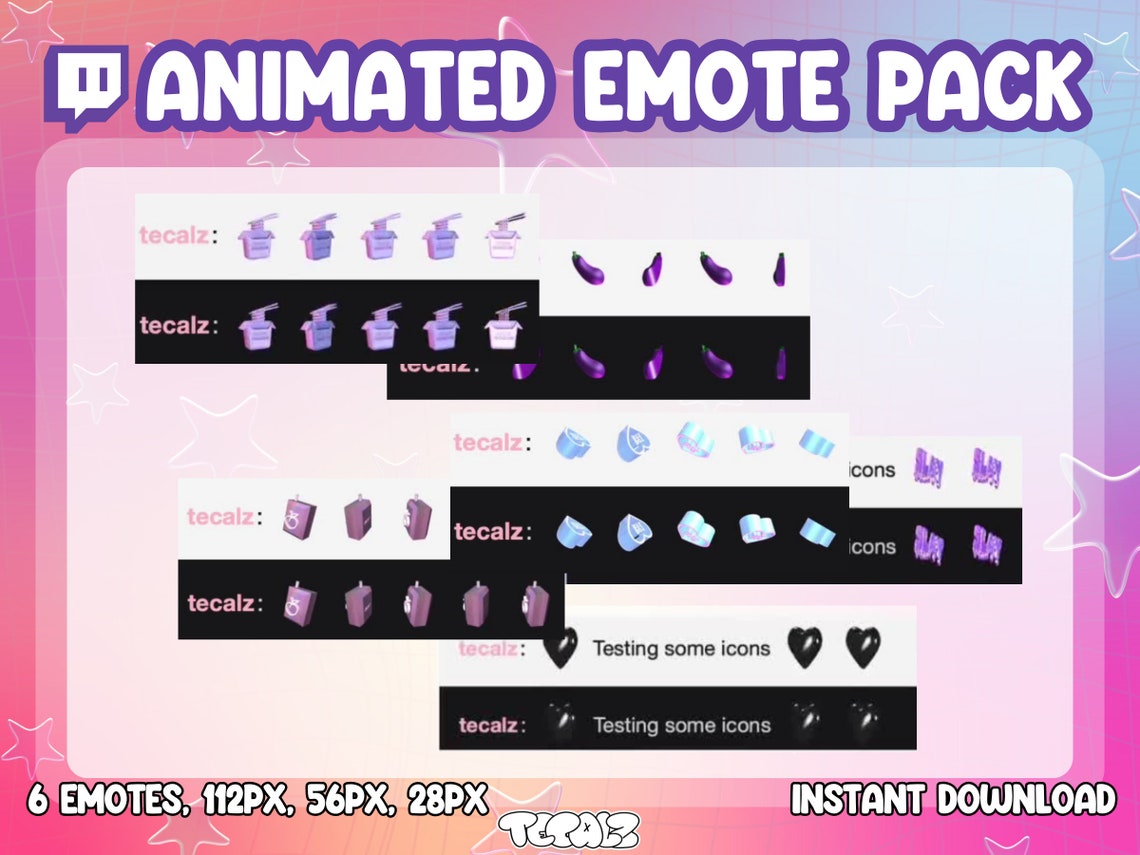 ANIMATED EMOTE PACK 6 Emotes | Purple Chrome Slay Heart Noodles ...