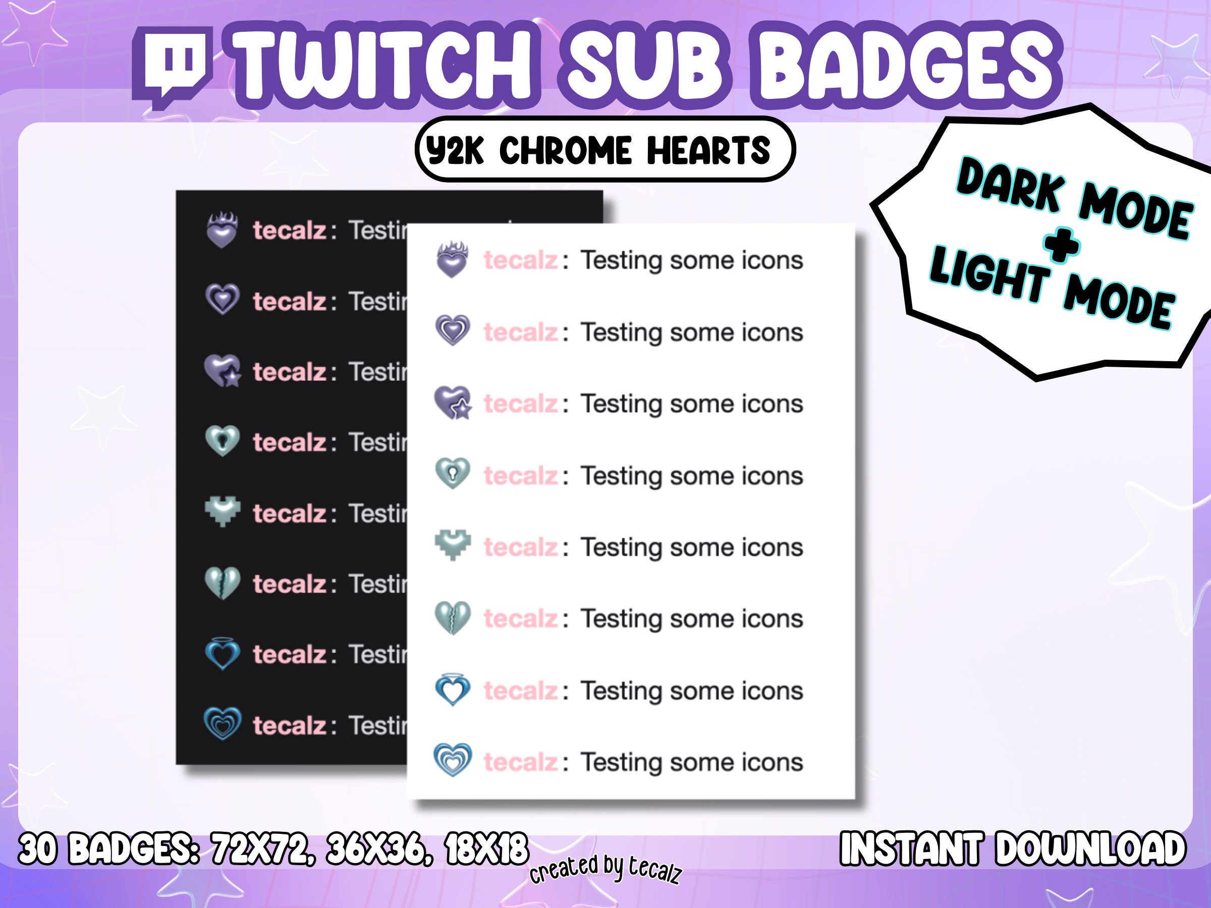 Chrome Y2K Heart SUB BADGES TWITCH Y2K Heart Blue Green Purple Fire ...