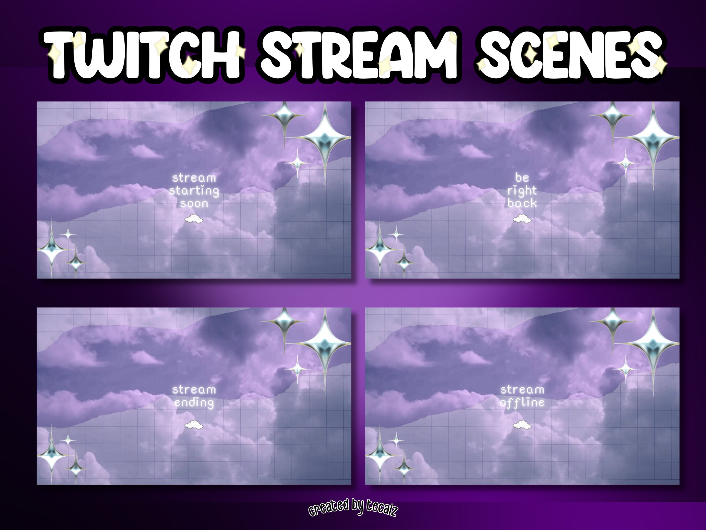 ANIMATED STREAM SCENE Pack Purple Dream Clouds Chrome Y2K Glitter ...