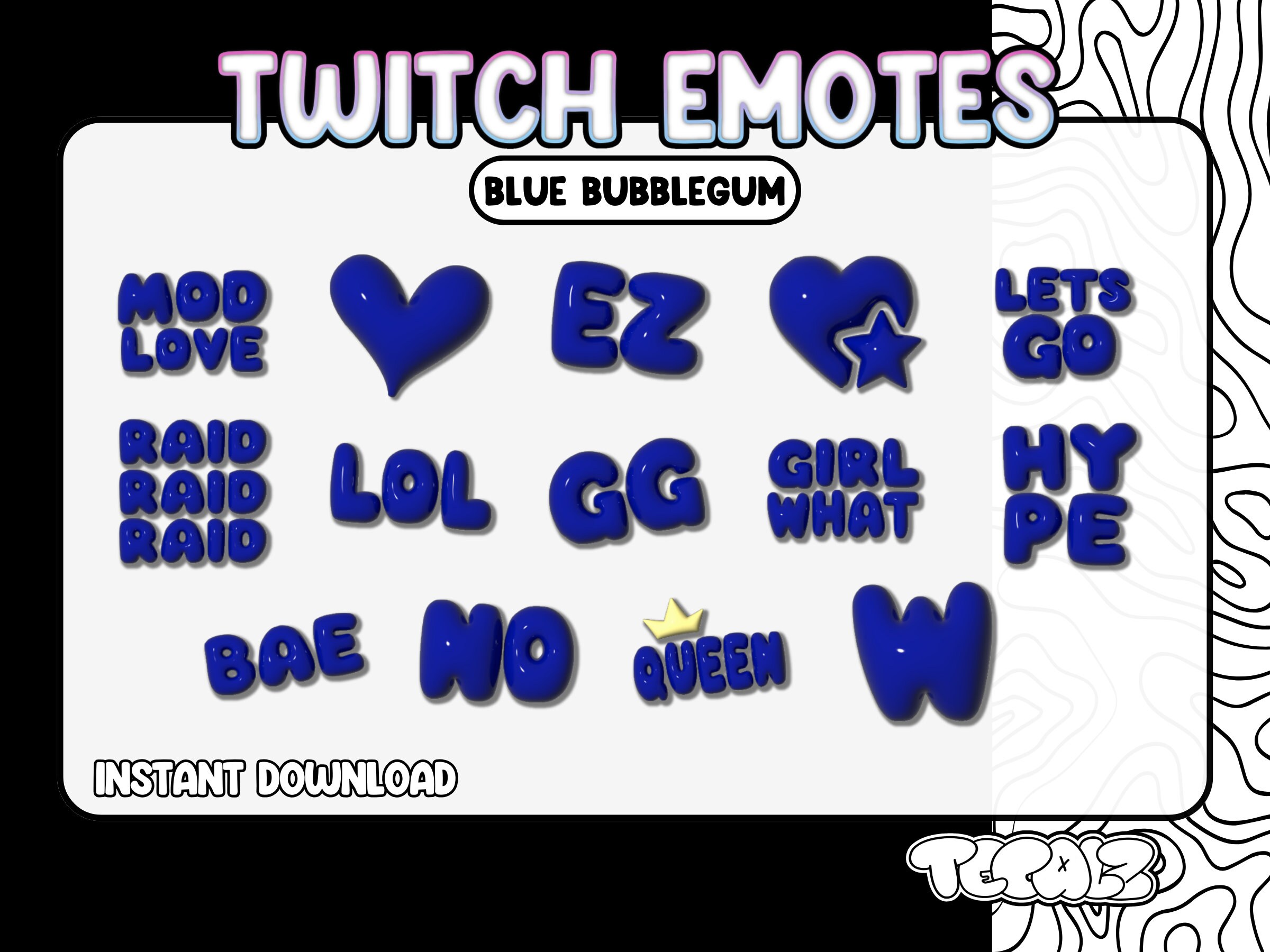 Blue Glossy Bubblegum 3D EMOTES | Cobalt Blue | Streamer | Twitch ...
