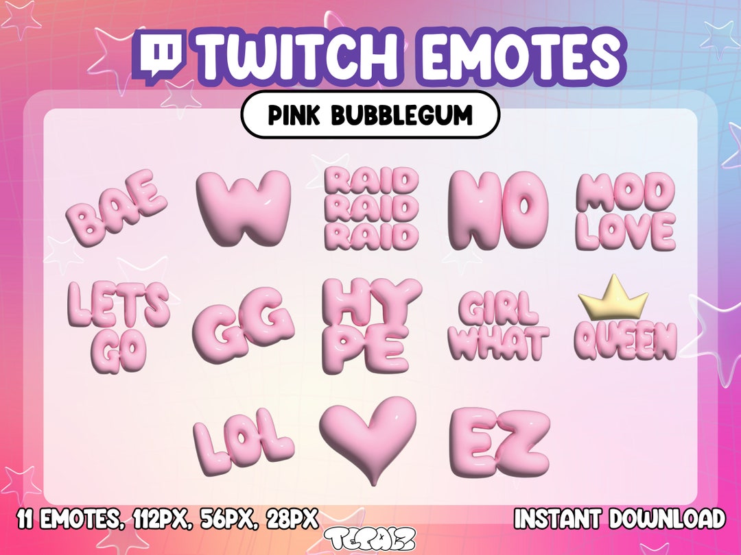 Pink Glossy Bubblegum Emotes | Pastel Pink | Streamer | for Twitch ...