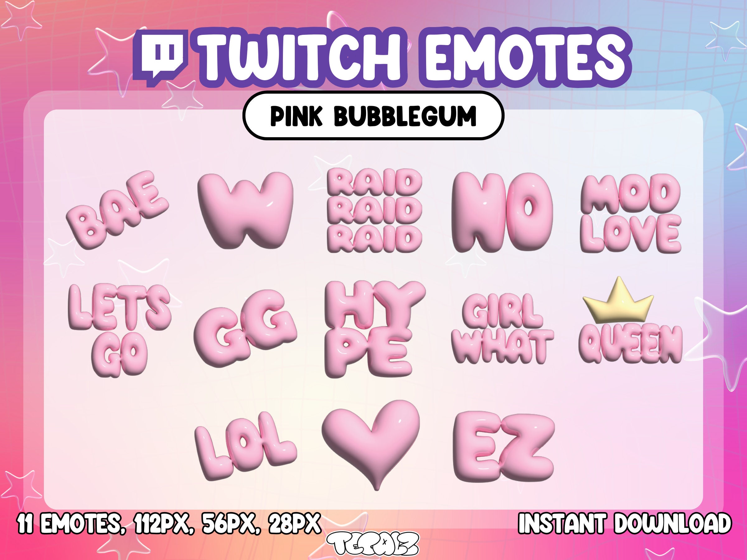 Pink Glossy Bubblegum EMOTES Pastel Pink Streamer Twitch Kick Discord ...