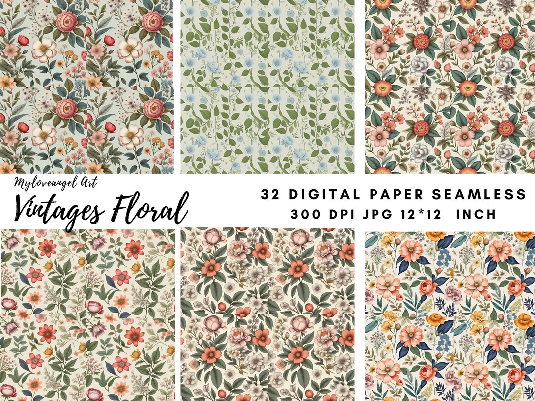Vintage Floral Digital Paper: Seamless Flower Pattern (digital Download ...