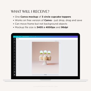 Pink Cupcake Mockup, Canva Template, Girls Birthday Cupcake Toppers, 3 ...