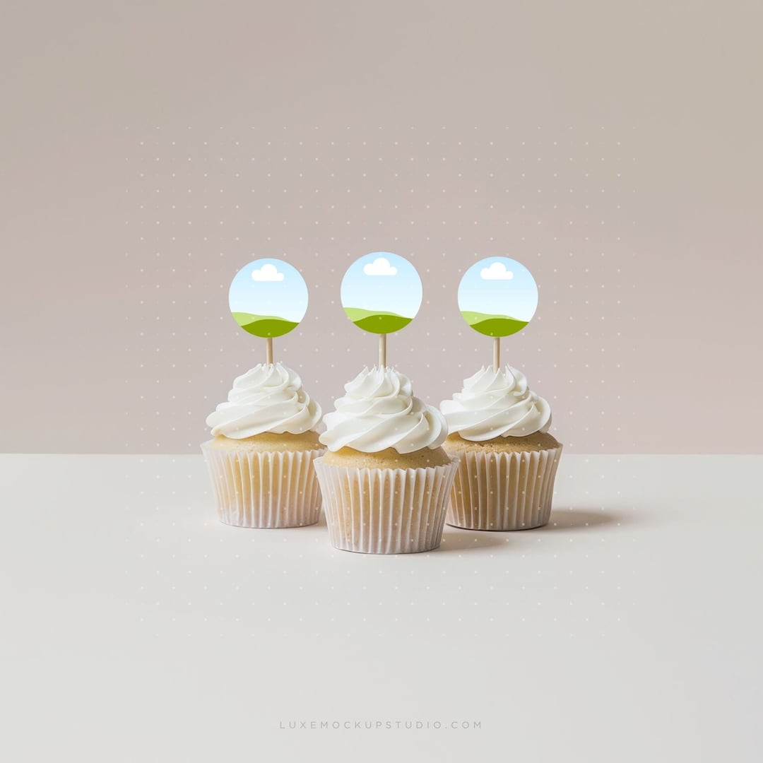 Cupcake Topper Canva Mockup, 3 Cupcakes, Canva Template, Blank Cupcake ...