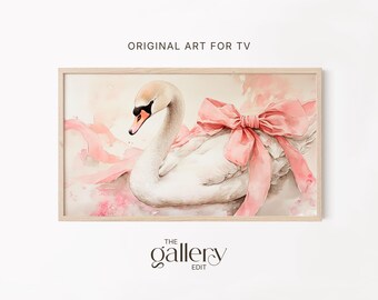 Pink Bow Swan Frame TV Art, Baby Girl Nursery, Gender Reveal Decor ...
