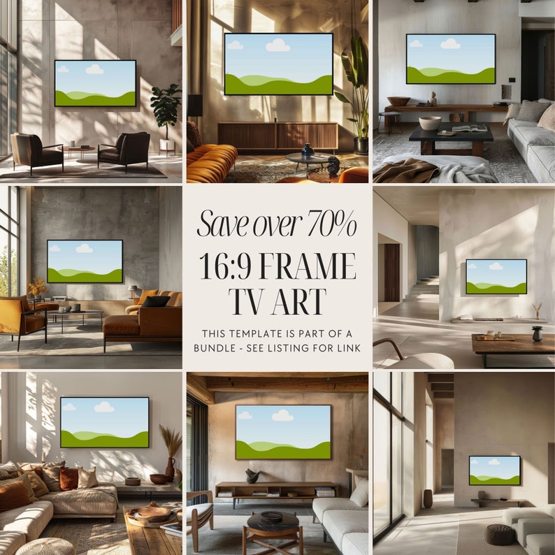 Natural Wood Frame Tv Mockup, 16X9 Framed Art Display, Minimalist ...
