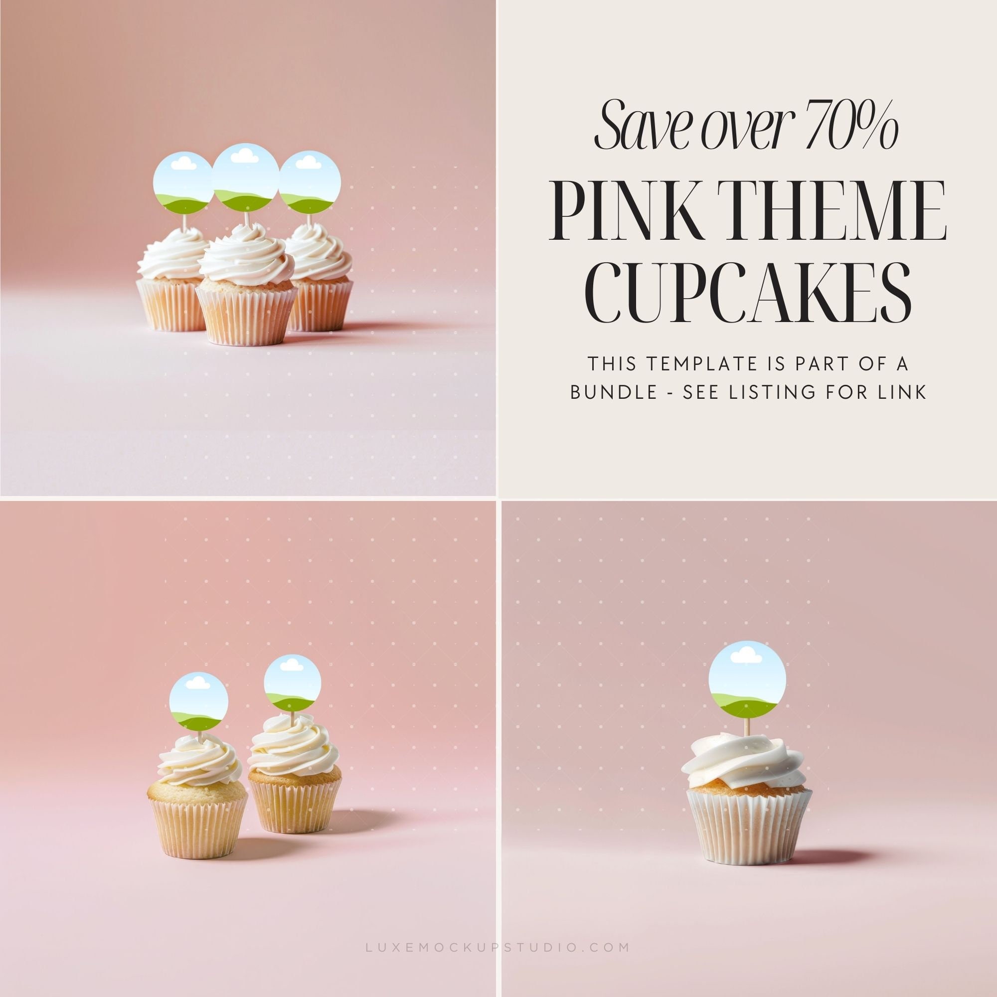 2 Cupcakes Canva Template, Cupcake Mockup, Circle Toppers Template ...