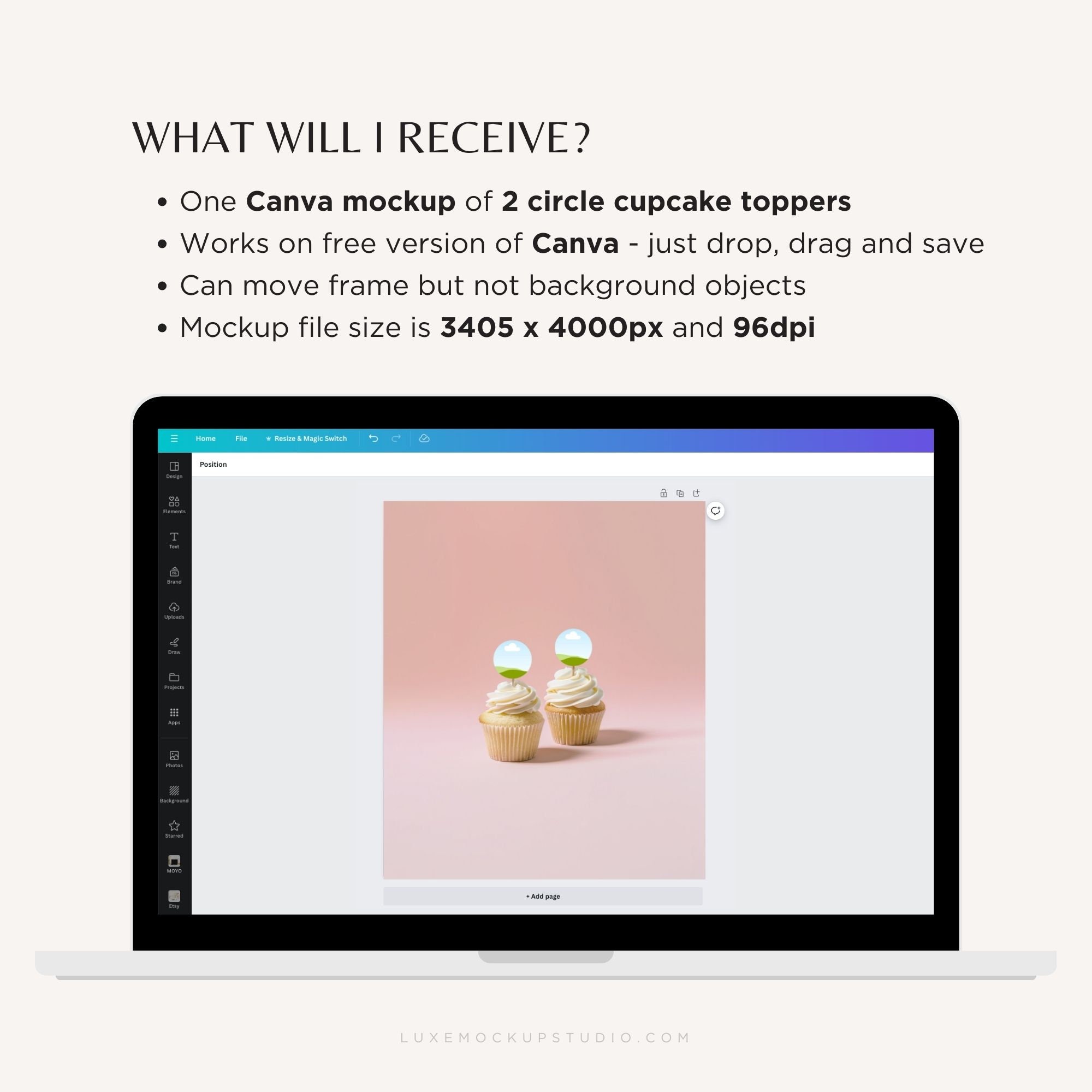 2 Cupcakes Canva Template, Cupcake Mockup, Circle Toppers Template ...