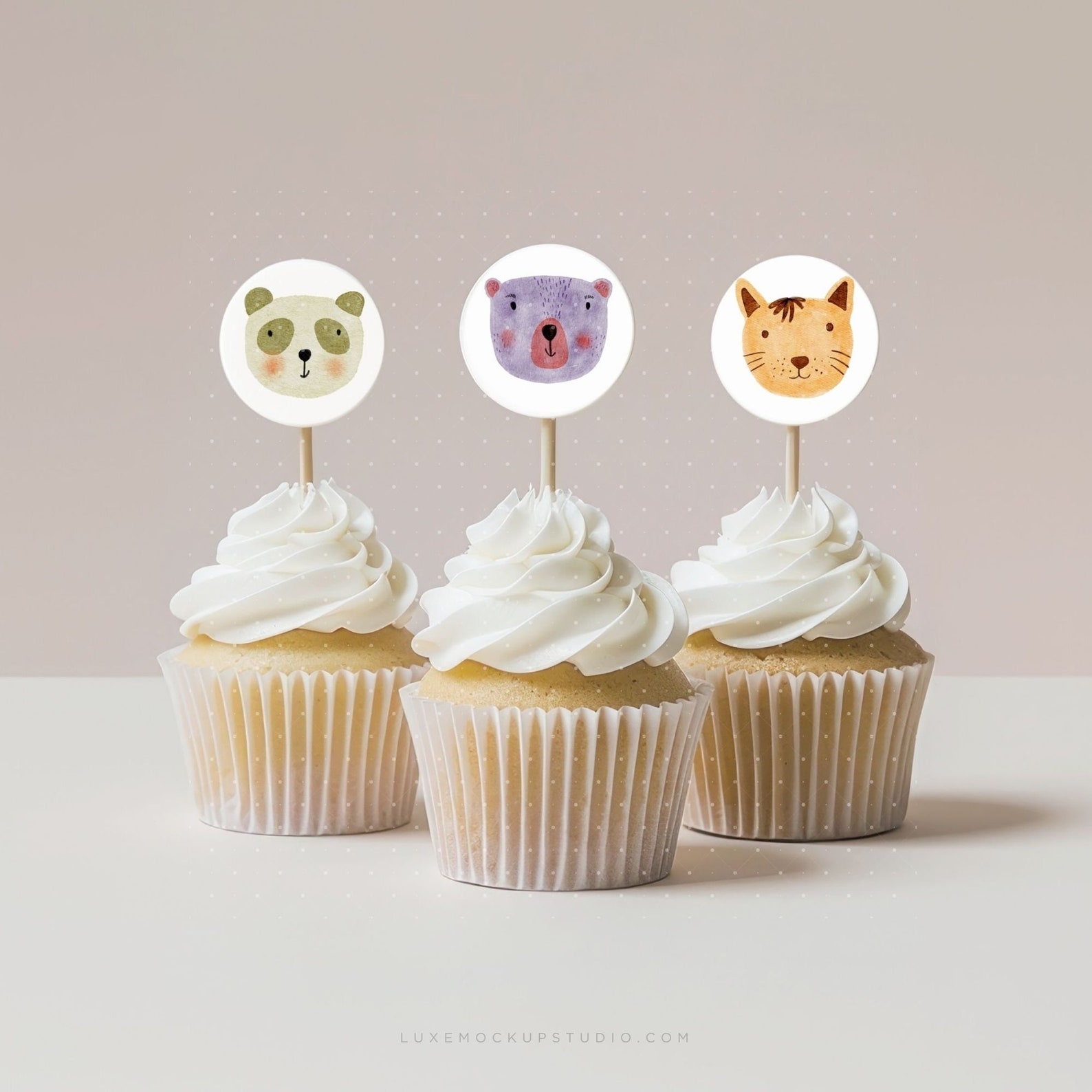 Cupcake Topper Canva Mockup, 3 Cupcakes, Canva Template, Blank Cupcake ...