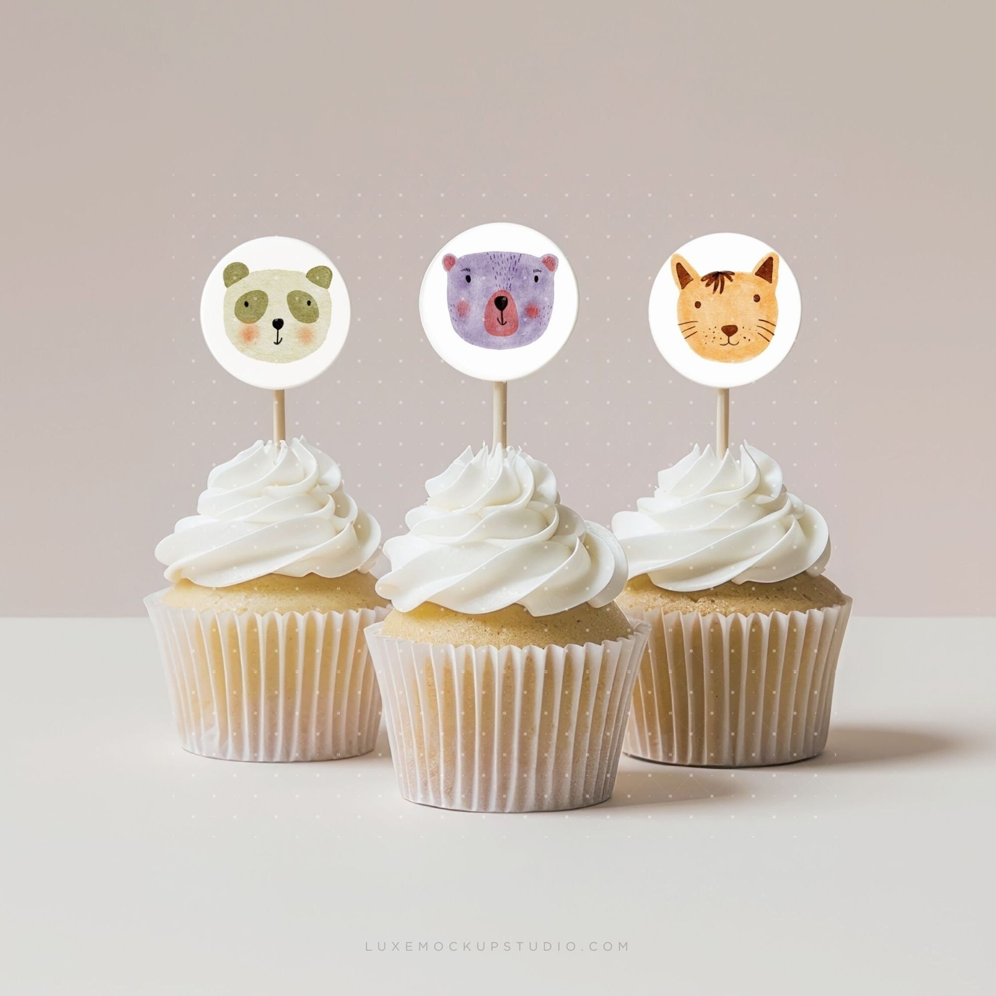 Cupcake Topper Canva Mockup, 3 Cupcakes, Canva Template, Blank Cupcake ...