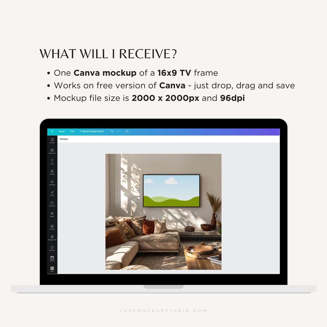 Natural Wood Frame Tv Mockup, 16X9 Framed Art Display, Minimalist ...