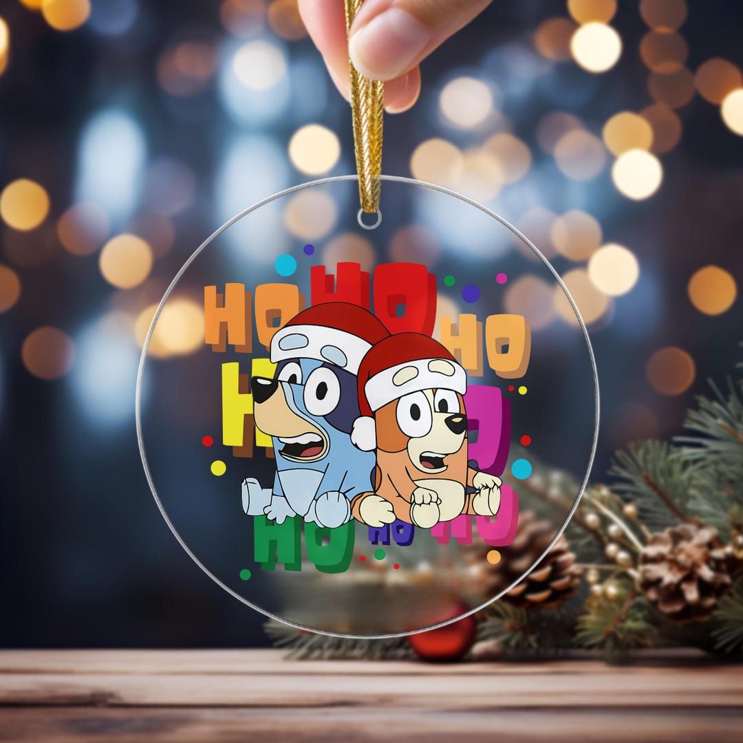 Acrylic Bluey and Bingo Christmas Ornament 2024, Bluey Christmas Tree ...