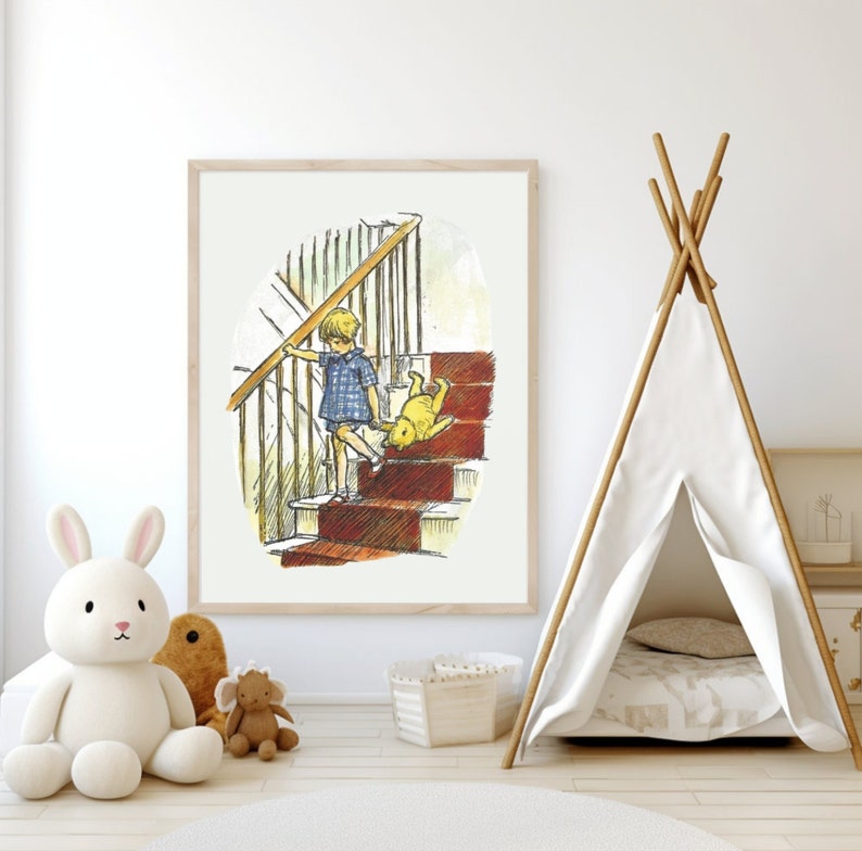 Boho Winnie the Pooh Wall Art Decor for Nursery, Vintage Wall Art Pooh ...