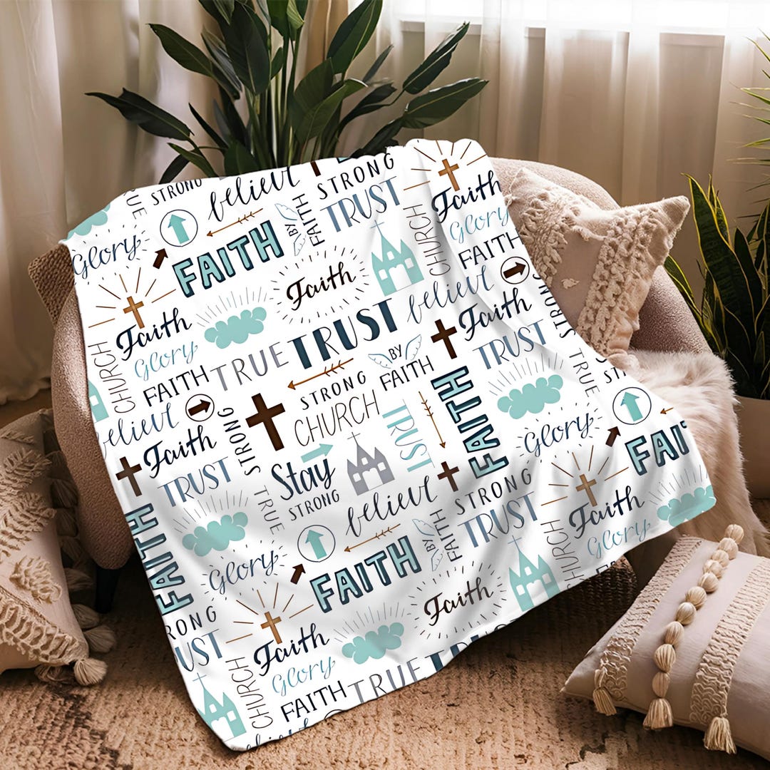 Plush Christian Cross Blanket, Faith Based Religious Throw, Baptism ...
