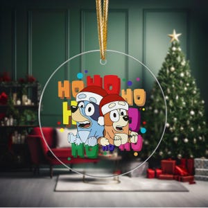 Acrylic Bluey and Bingo Christmas Ornament 2024, Bluey Christmas Tree ...