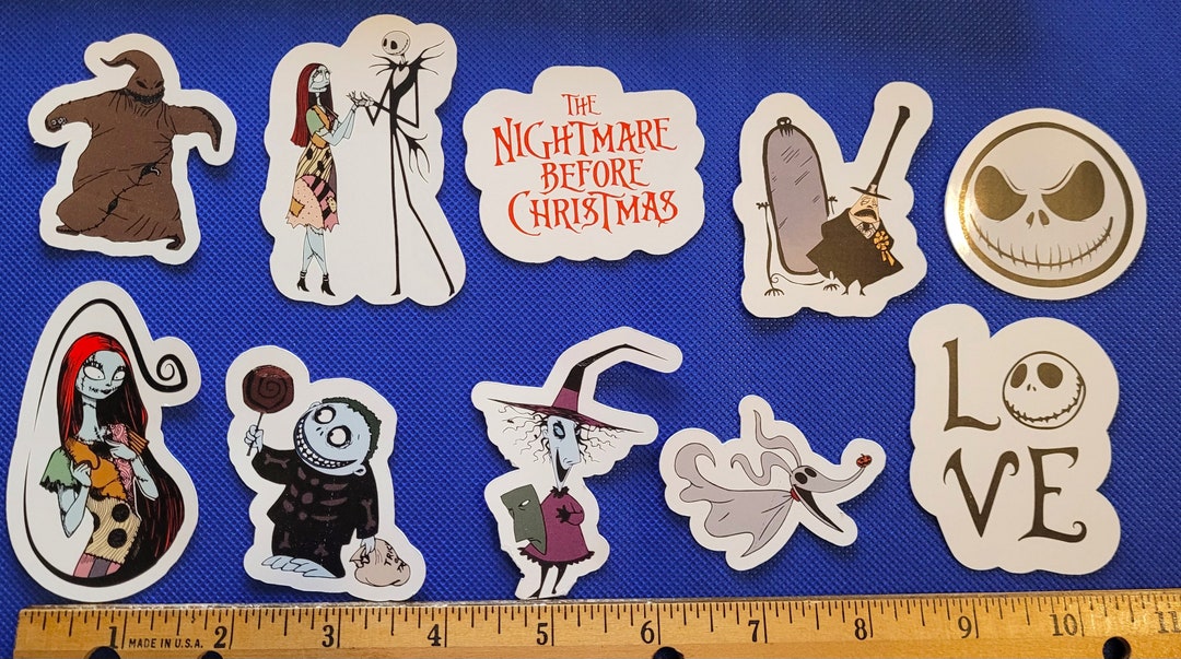 The Nightmare Before Christmas Character Stickers Set - 10 Stickers, Jack and Sally, Oogie ...