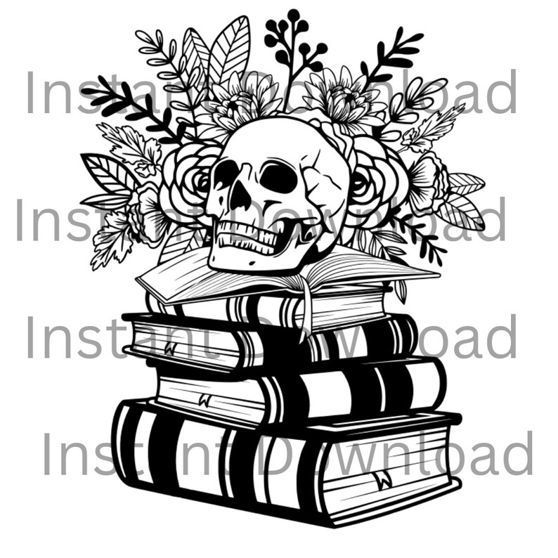 Skull Books Svg Book Svg Bookish Floral Design Skulls - Etsy