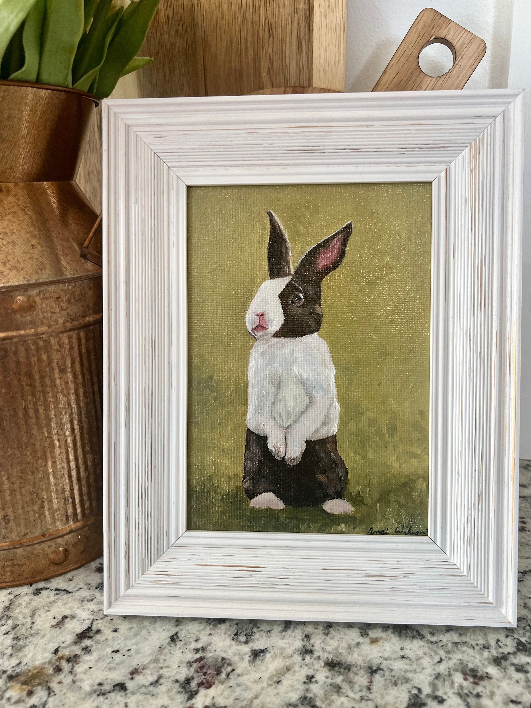 Original Bunny Oil Painting, Framed Bunny Oil Painting 7x5 Animal Art ...