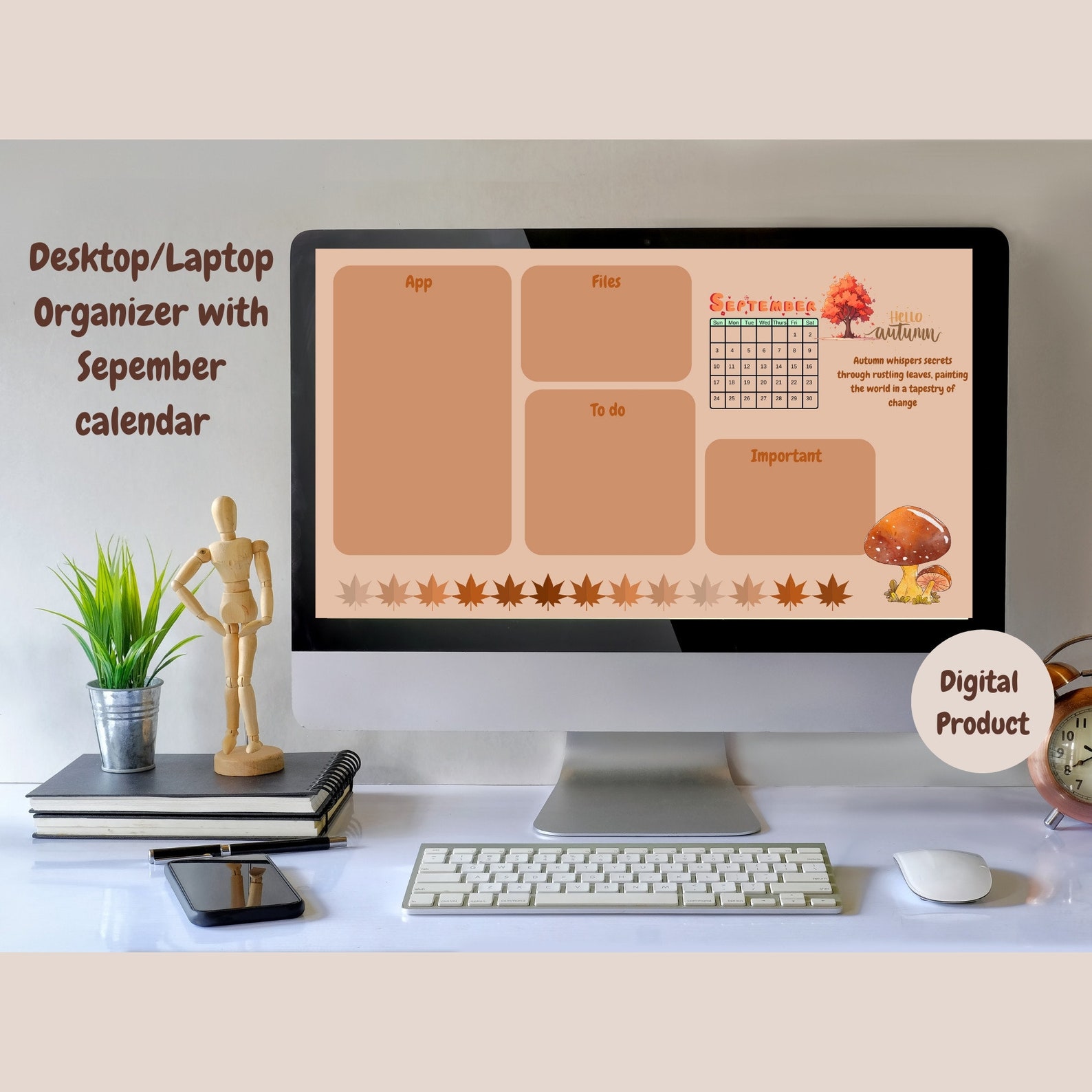 Autumn Desktop Organizer Wallpaper, September Theme Background, Autumn ...