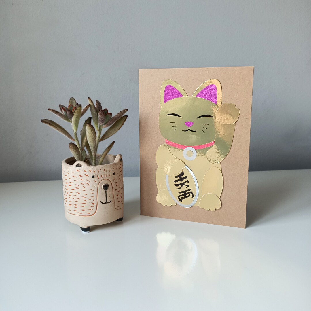 Charmingly Lucky: Handmade Good Luck Card With Lucky Cat Motif - Etsy