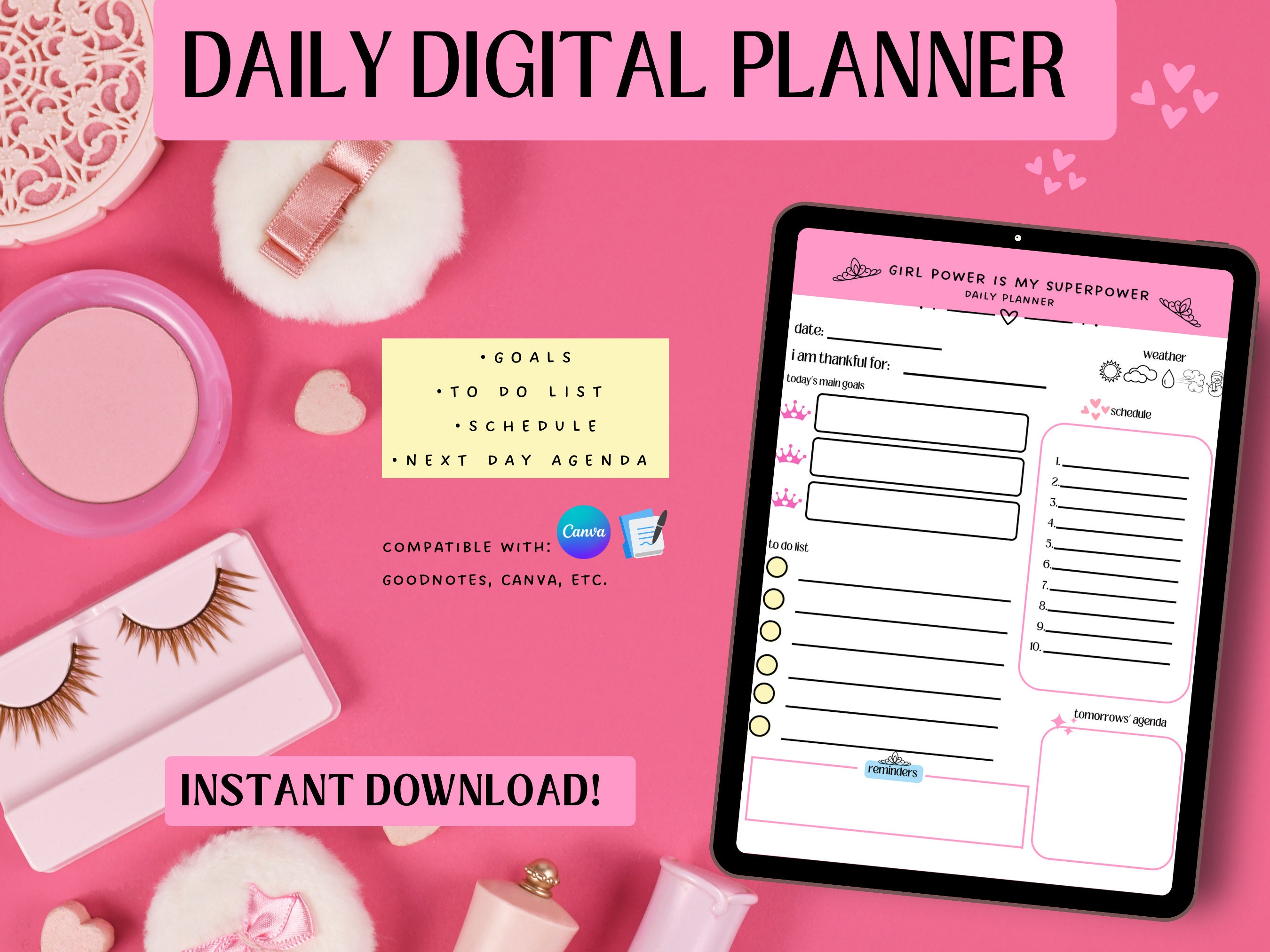 Digital Daily Planner Template, Printable Planner, to Do List, Daily ...