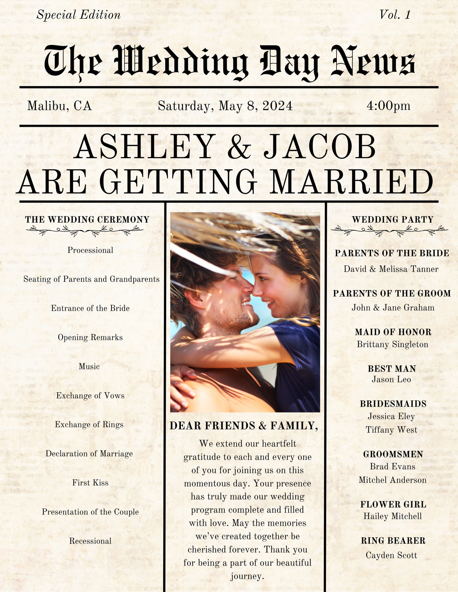 Newspaper Wedding Program, Newspaper Wedding Template, Rustic Wedding ...