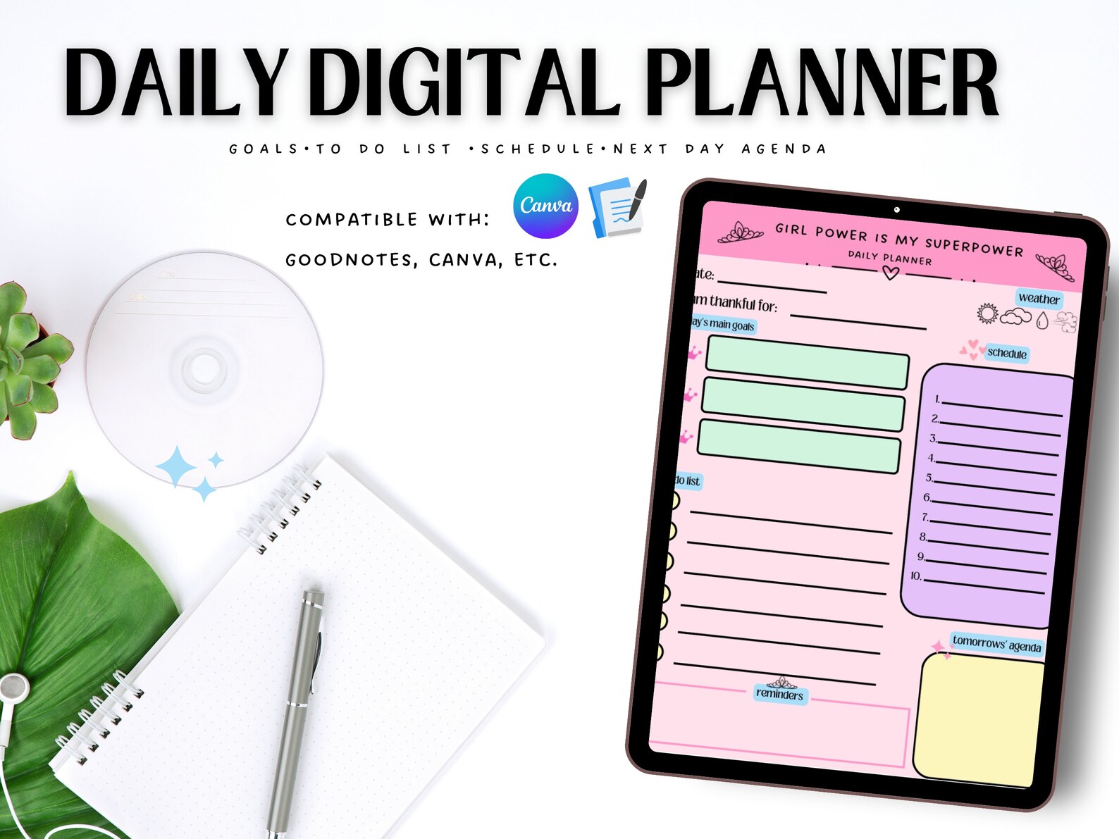 Daily Digital Planner Template, to Do List Template, Pink Planner ...