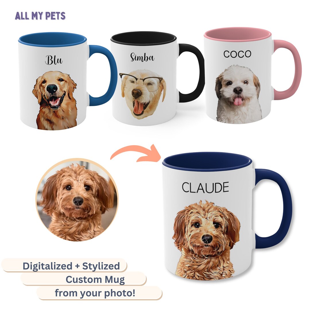 Custom Pet Mug Pet Photo Dog Portrait Custom Mug Personalized Pet Mugs ...