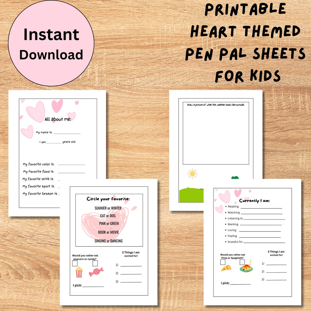 Heart Themed Pen Pal Printable Sheets, Pen Pal Print Outs, Printable ...