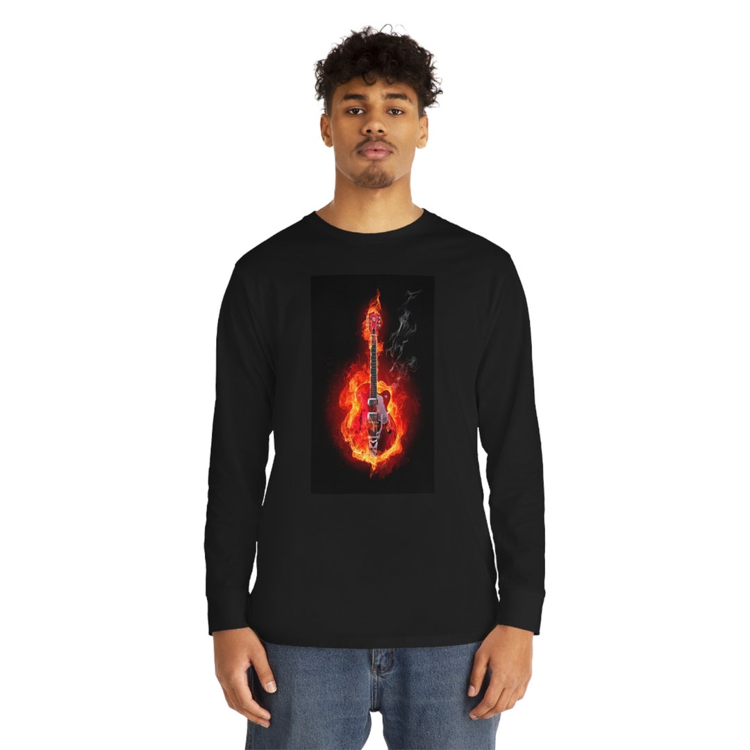 Fire Guitar Long Sleeve Crewneck Tee - Etsy
